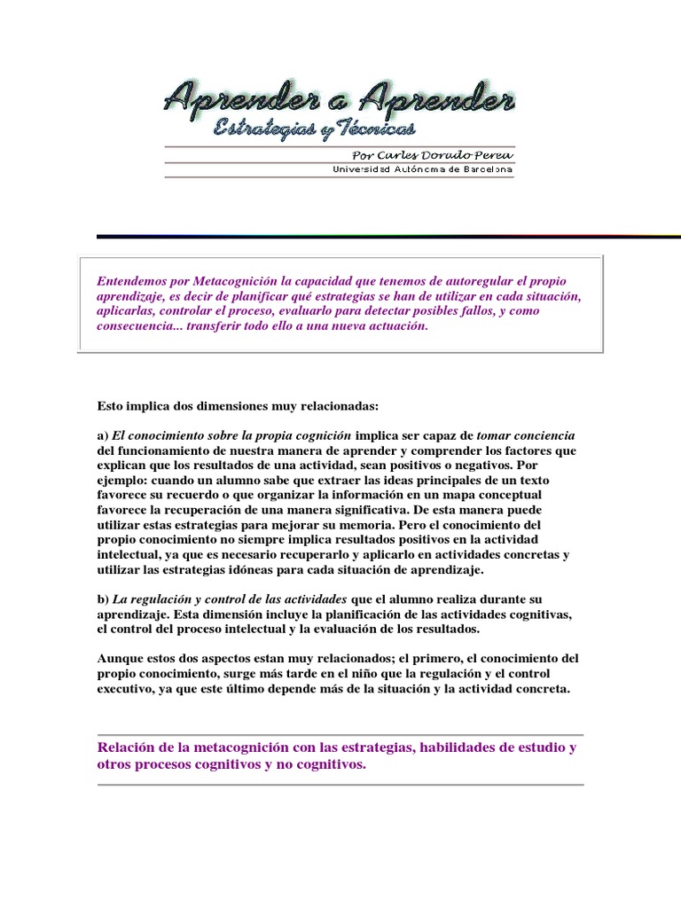 Aprender a Aprender | PDF | Aprendizaje | Teoria de la mente