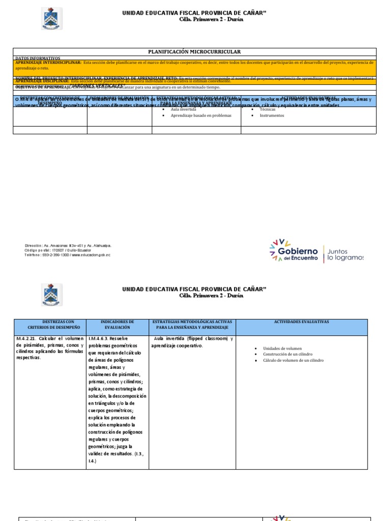 Formato de planificación microcurricular EGB Matemáticas UEFPC 2023 ... Formato de planificación microcurricular EGB Matemáticas UEFPC 2023 ...