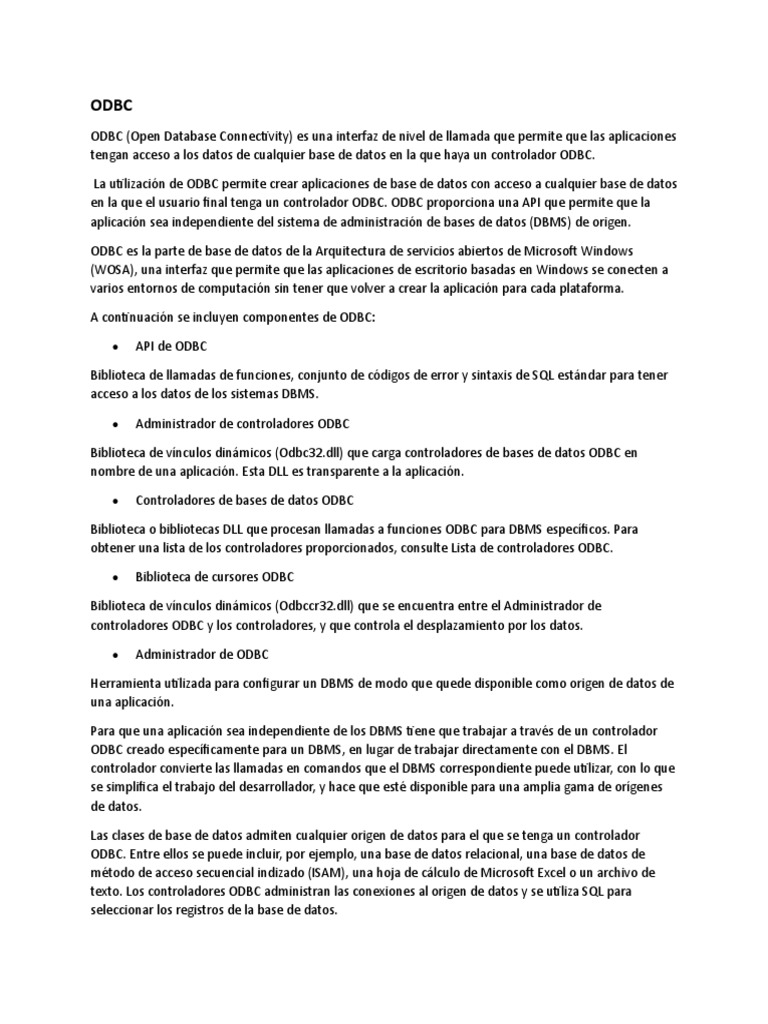 ODBC (Actualizado) | PDF | Bases de datos | Software de la aplicacion