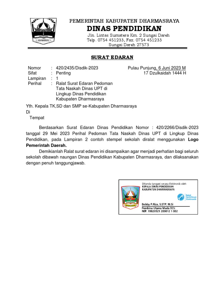 RALAT SURAT EDARAN PEDOMAN TATA NASKAH DINAS - Sign | PDF