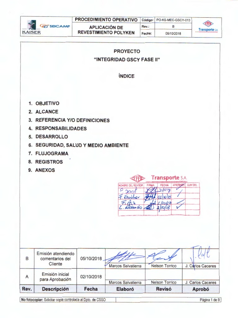 PO-KS-MEC-GSCY-013 - Rev. B Proced Aplicacion de Revestimiento Polyken | PDF