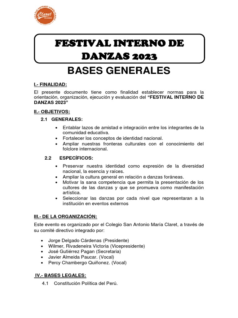 Bases Generales Del Festival de Danzas | PDF