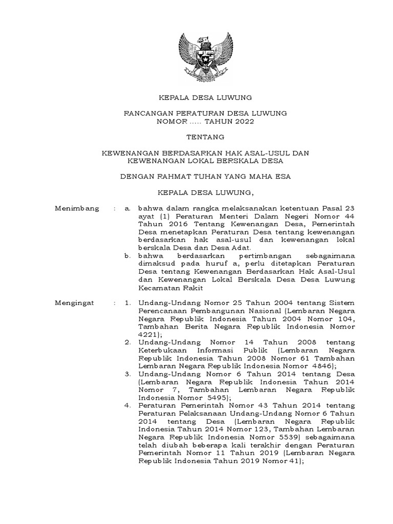 Contoh Perdes Kewenangan Desa | PDF