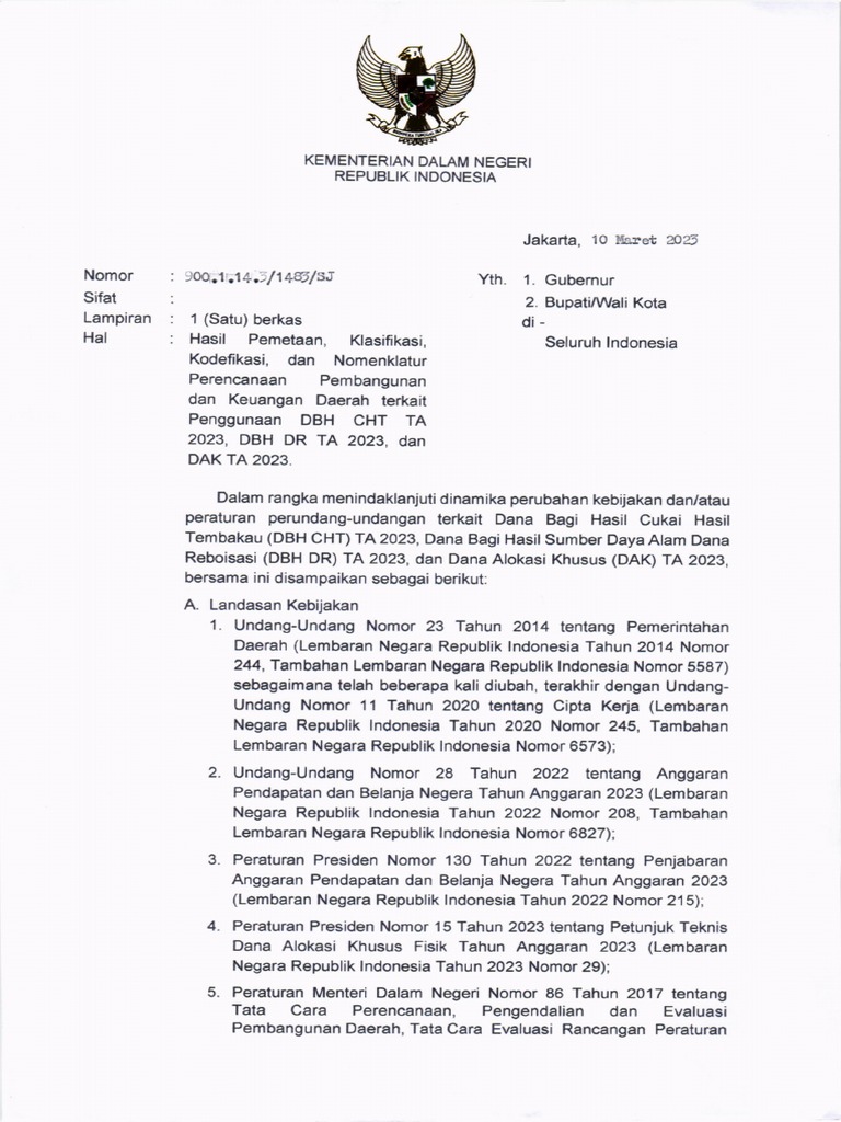 Penggunaan DBH CHT Ta 2023 DBH DR Ta 2023 Dak Ta 2023 | PDF