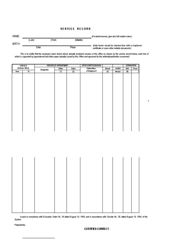 Employee Service Record Format | PDF