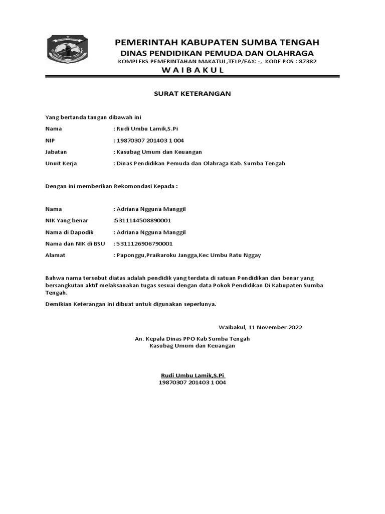 Surat Keterangan Bsu | PDF