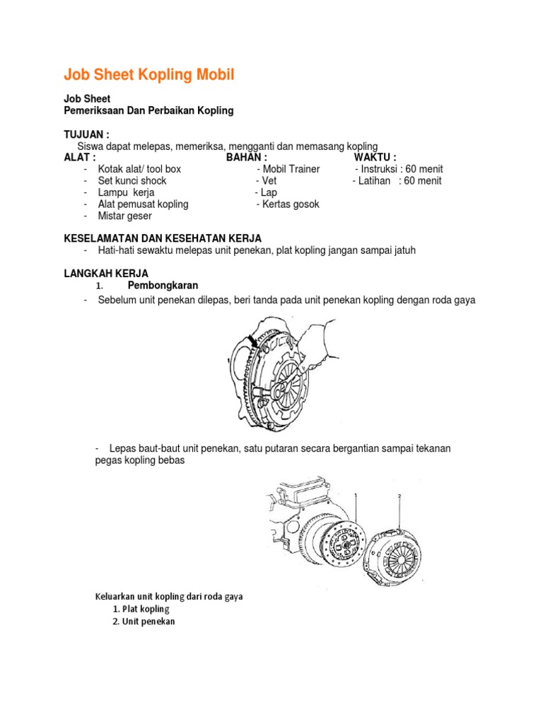 Job Sheet Kopling Mobil | PDF | Griya & Taman | Teknologi & Rekayasa