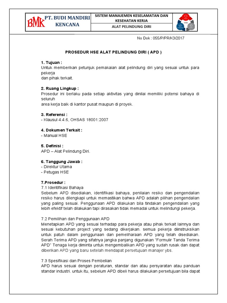 PROSEDUR HSE ALAT PELINDUNG DIRI | PDF