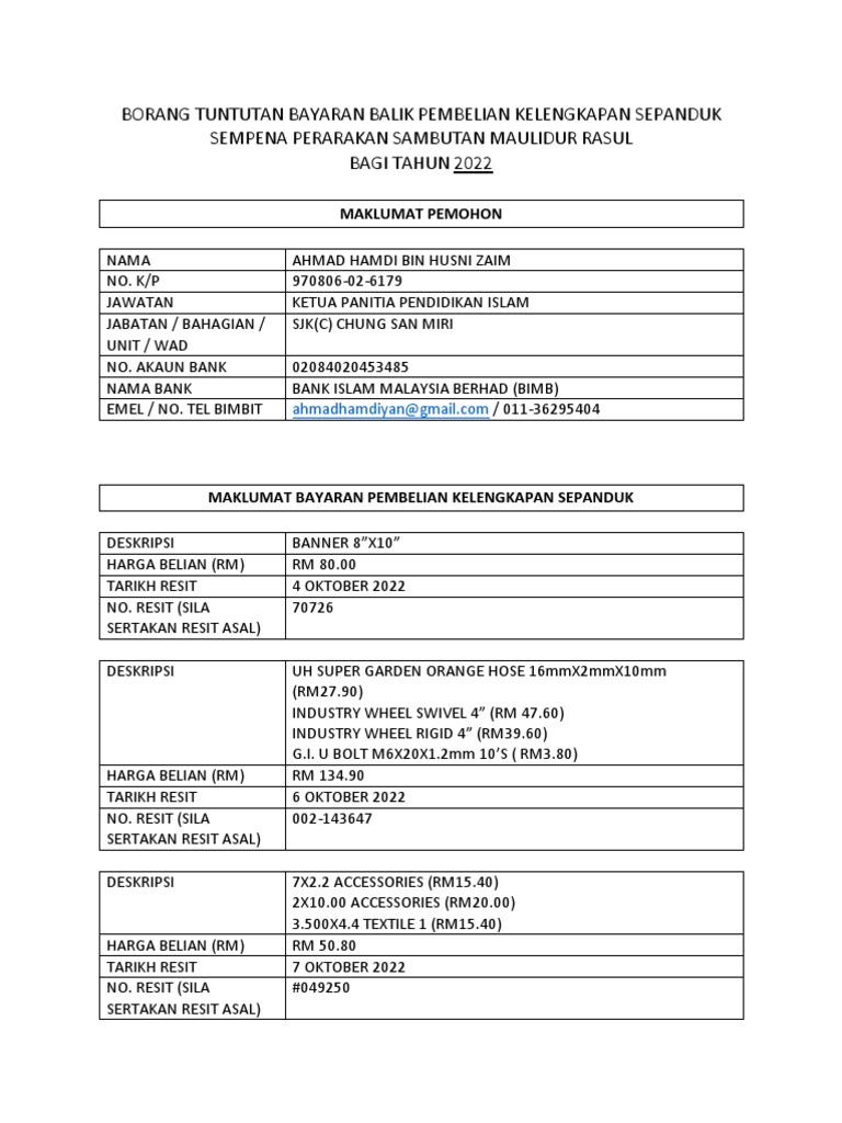 Borang Tuntutan Bayaran Balik Pembelian Sepanduk | PDF