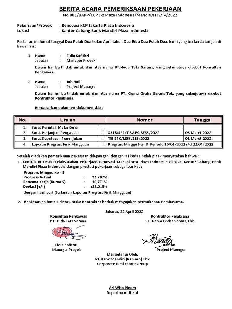 BAPP 1 DnB KC Jakarta Plaza Indonesia | PDF