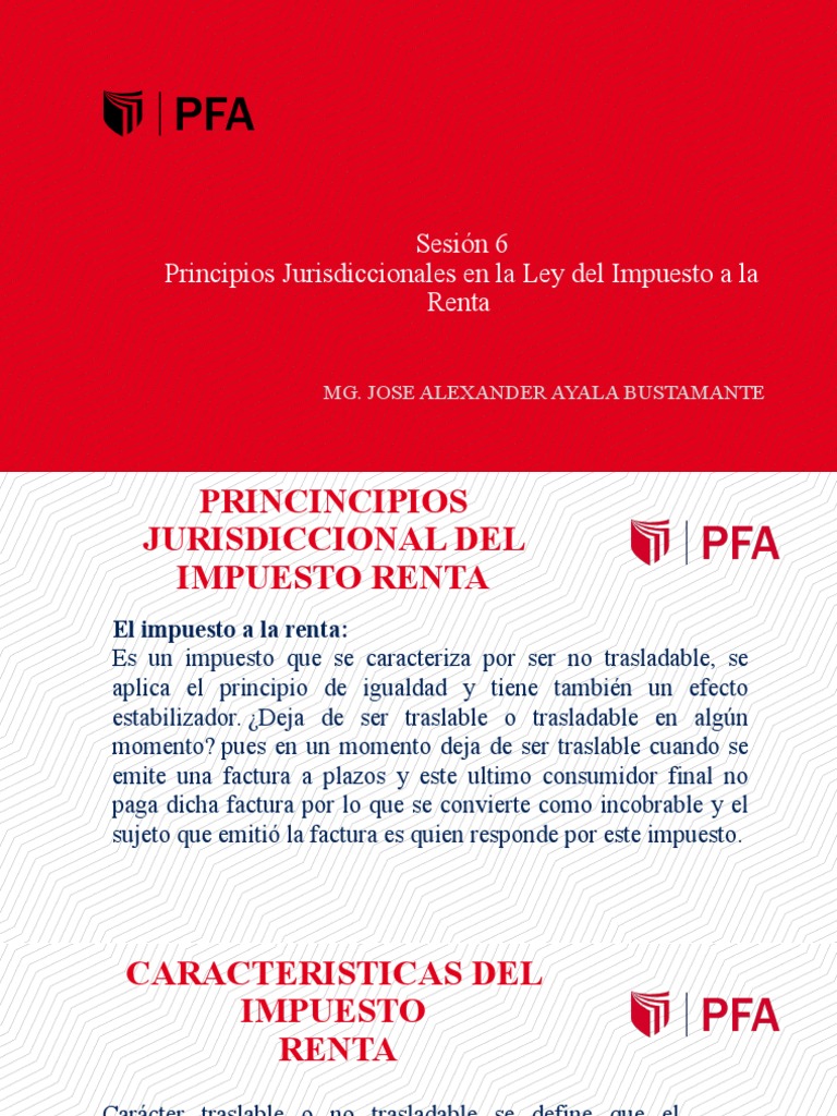 Sesión 6.- Principios Jurisdiccionales en la Ley del Impuesto a la Renta | PDF | Impuestos ...