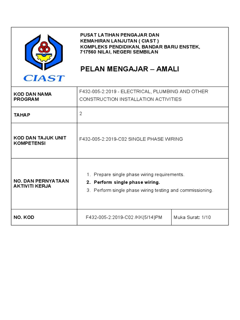 Pelan Mengajar Amali (c02) Memotong Dan Membengkokkan Konduit Gi | PDF