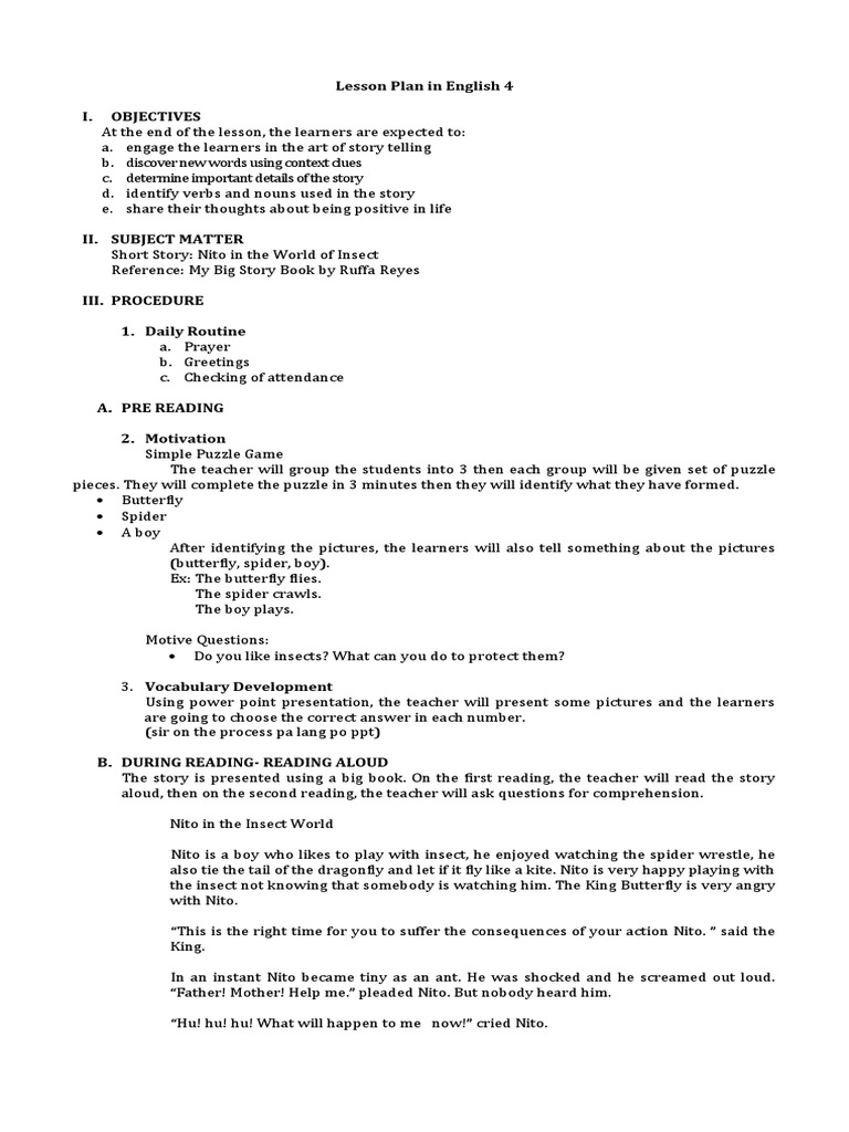 Reading Lesson Plan Detailed | PDF | Question | Sentence (Linguistics)