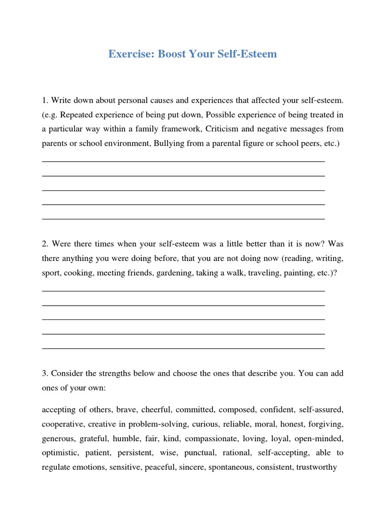 Self Esteem Worksheets | PDF | Self Esteem