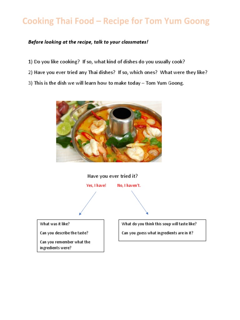 Cooking Recipe For Tom Yum Goong Video Movie Activities - 117796 | PDF ...