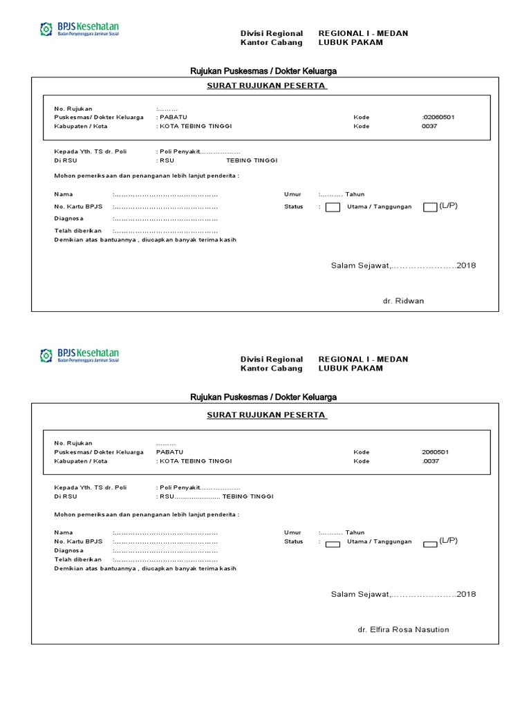 Surat Rujukan Medis Tebing Tinggi | PDF