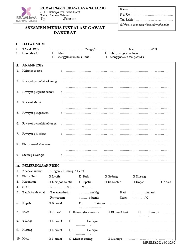 Formulir - Asesmen Awal Medis Igd | PDF