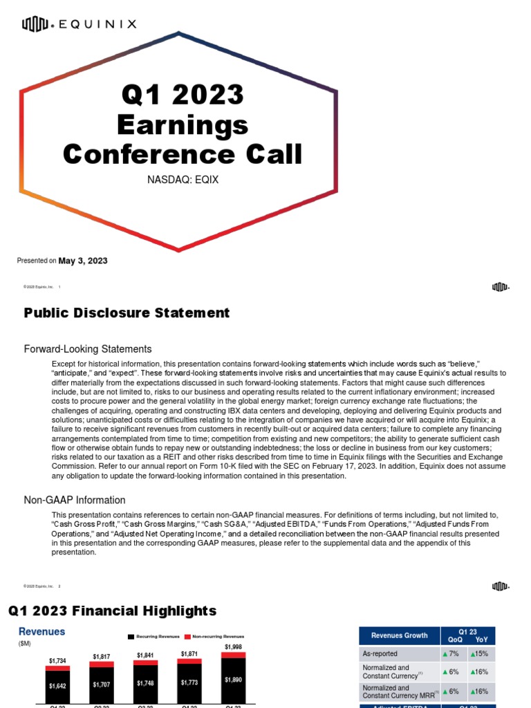 Equinix Q1 2023 Financial Overview | PDF | Debt | Revenue