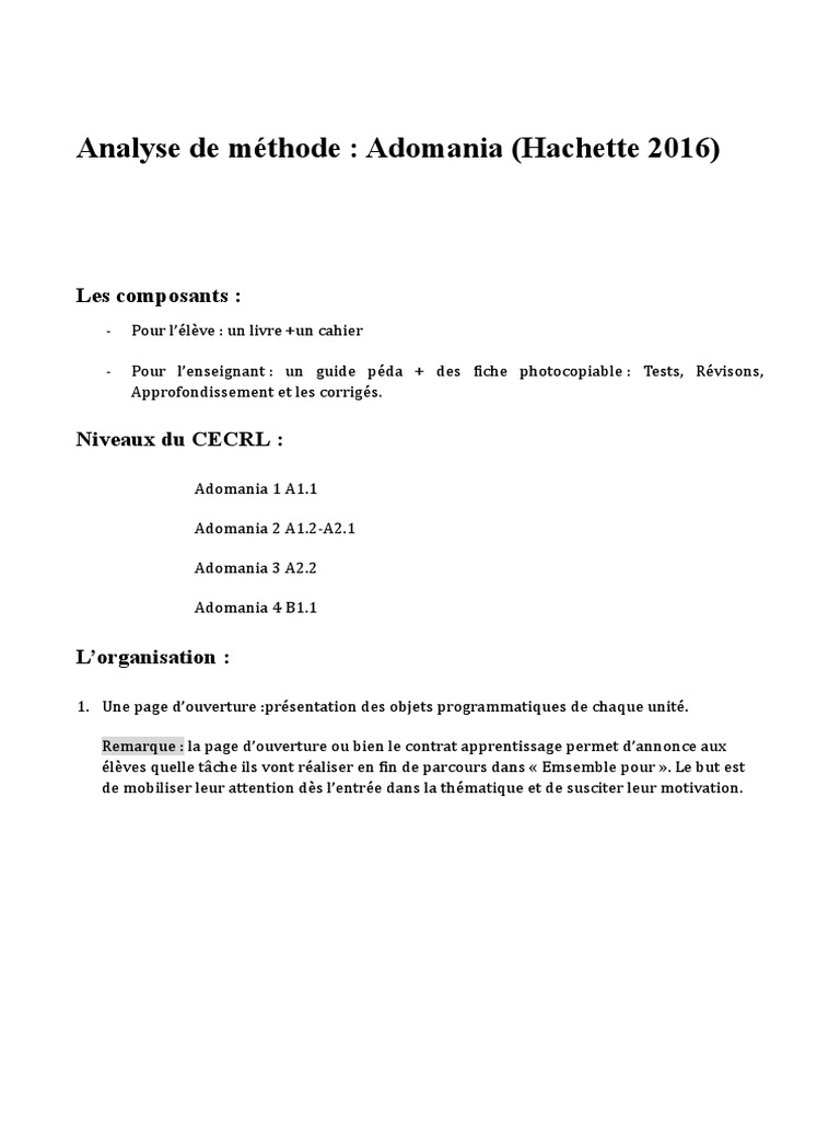 Adomania : Guide d'Apprentissage CECRL | PDF