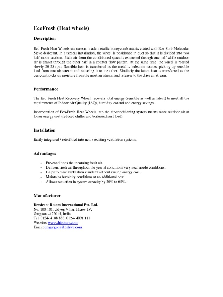 EcoFresh Heat Wheels | PDF