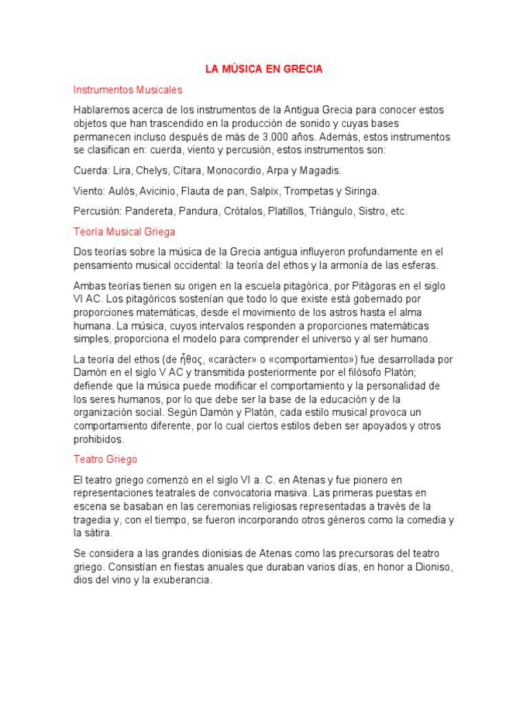 La Música en Grecia | PDF | Instrumentos musicales | Teatro