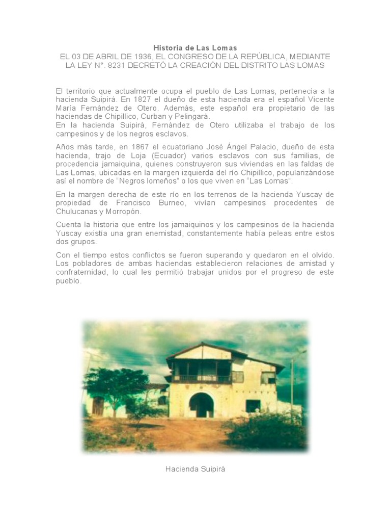 Historia y Geografía del Distrito Las Lomas | PDF