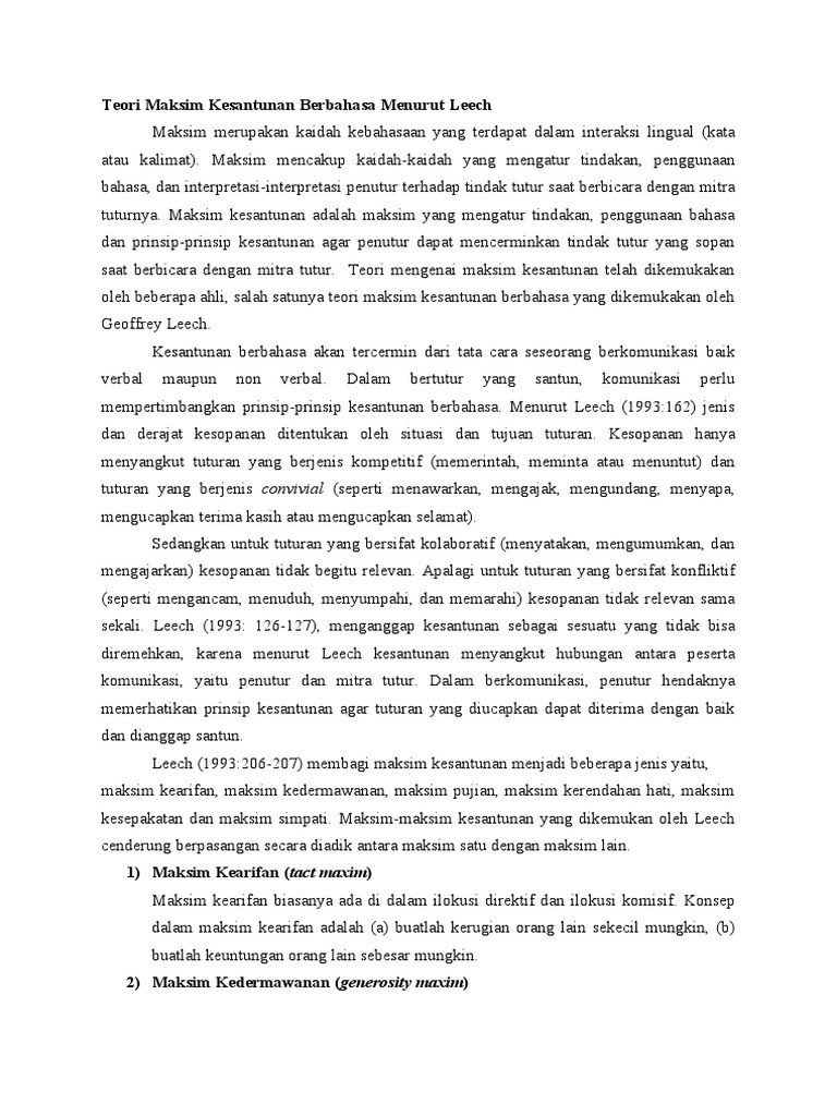Teori Kesantunan Menurut Leech | PDF