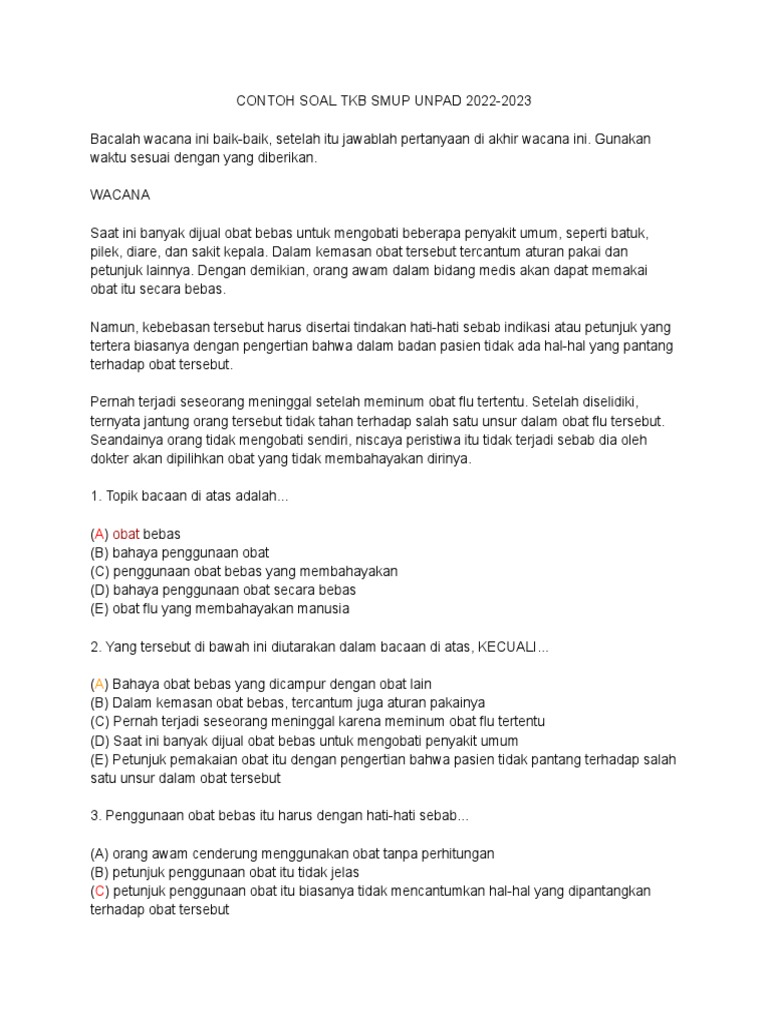 CONTOH SOAL SMUP Unpad 2223 PDF | PDF