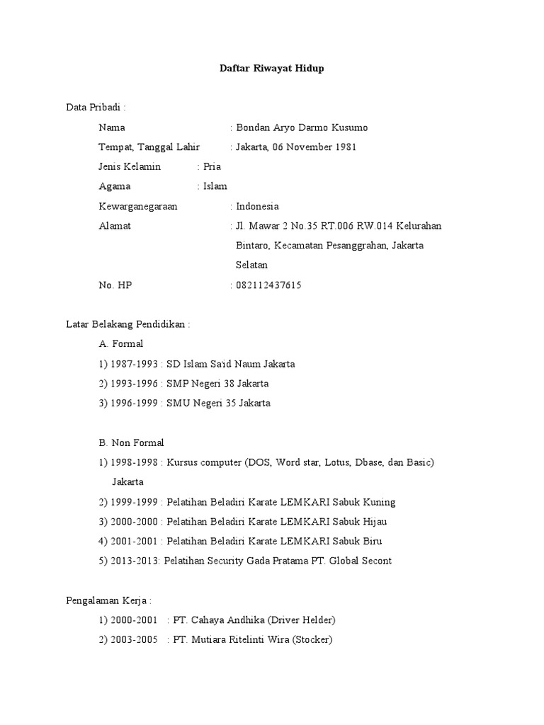 Cara Mengisi Daftar Riwayat Hidup | PDF