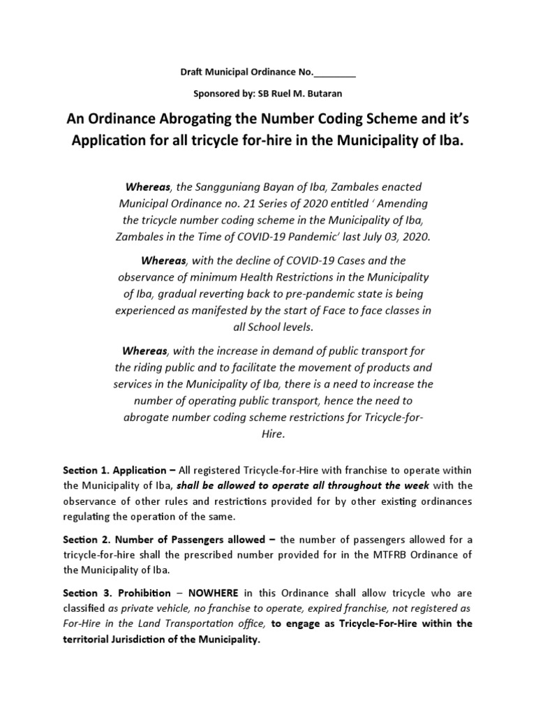 Draft Number Coding Scheme Iba | PDF | Local Ordinance | Repeal