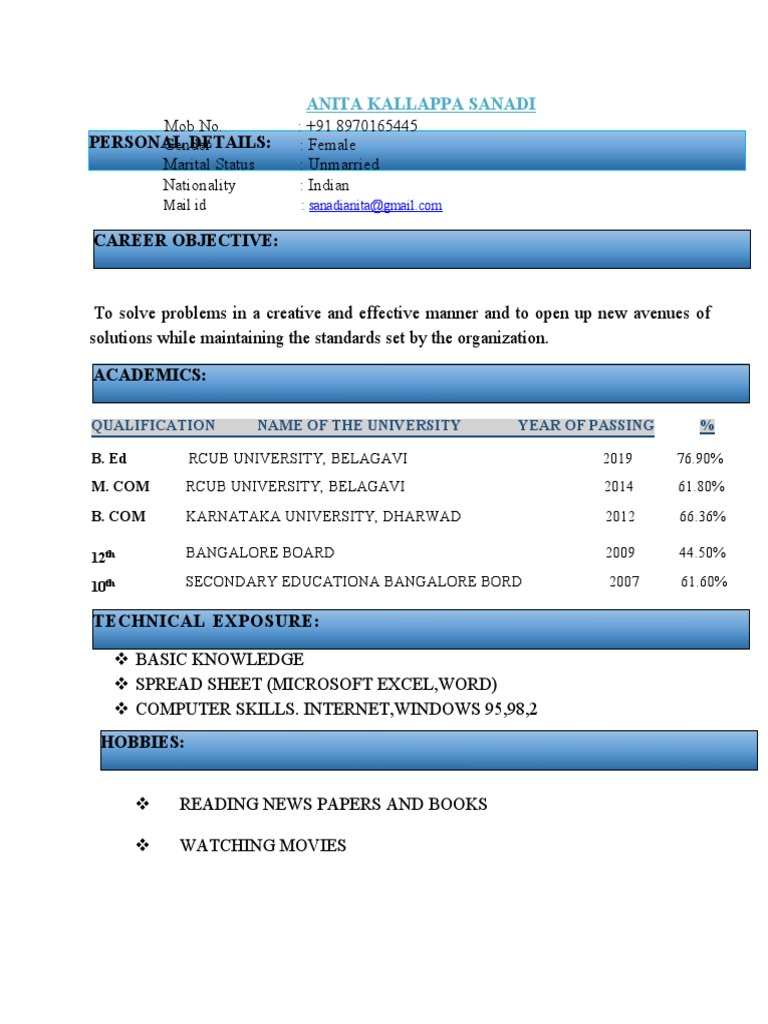 Anita Resume Pdf Component Object Model Data