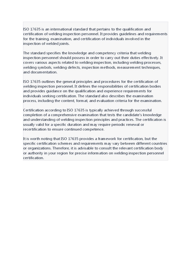 ISO 17635 Is An International Standard That Pertains To The ...