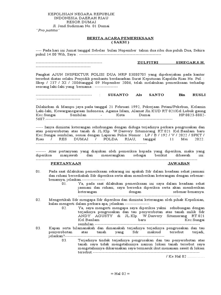 Bap Saksi Andi Agusty Ruj | PDF