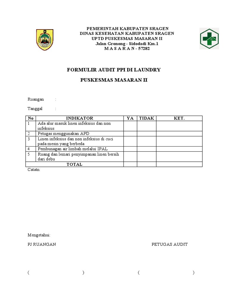Formulir Audit Ppi Di Laundry | PDF