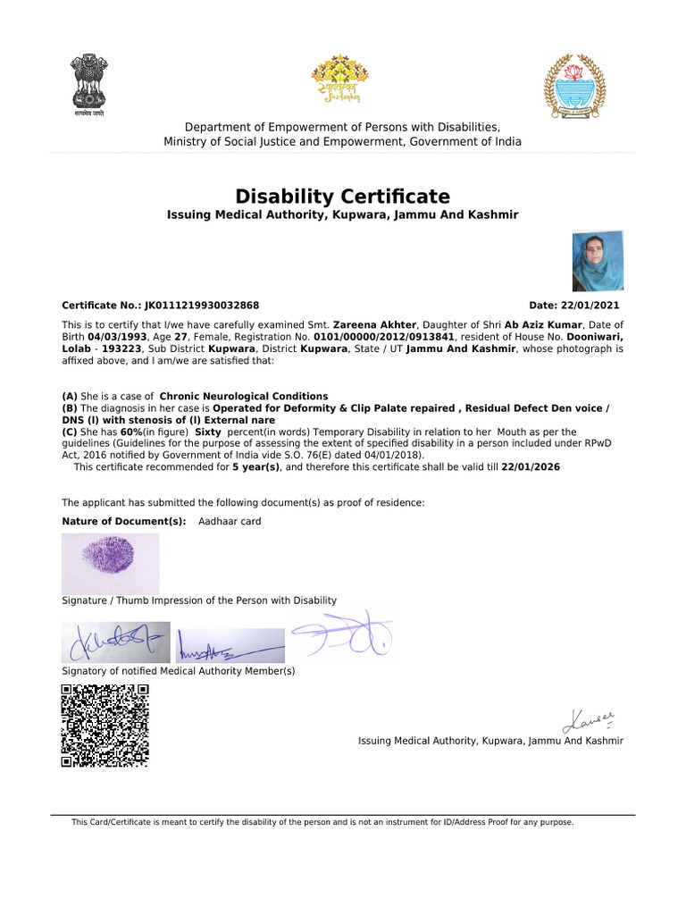 Disability Certificate | PDF