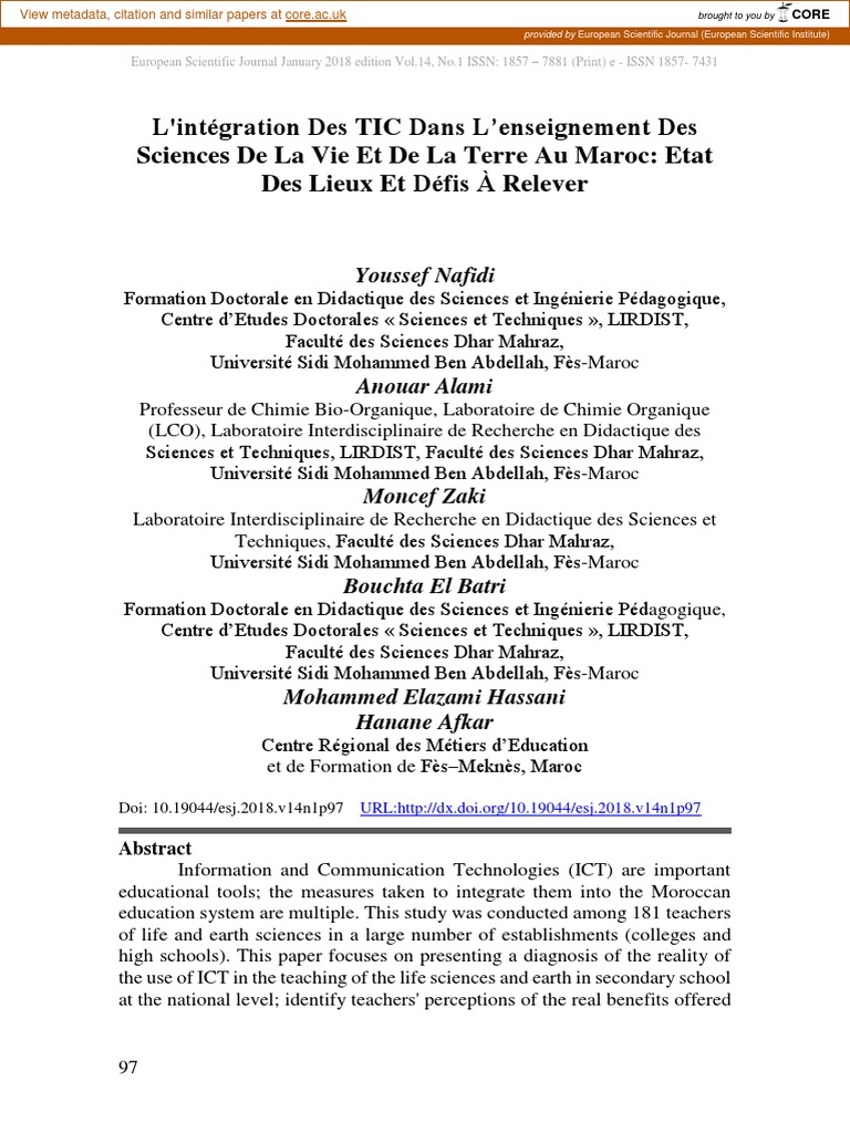 L'intégration Des TIC Dans L'enseignement Des Sciences de La Vie Et de ...
