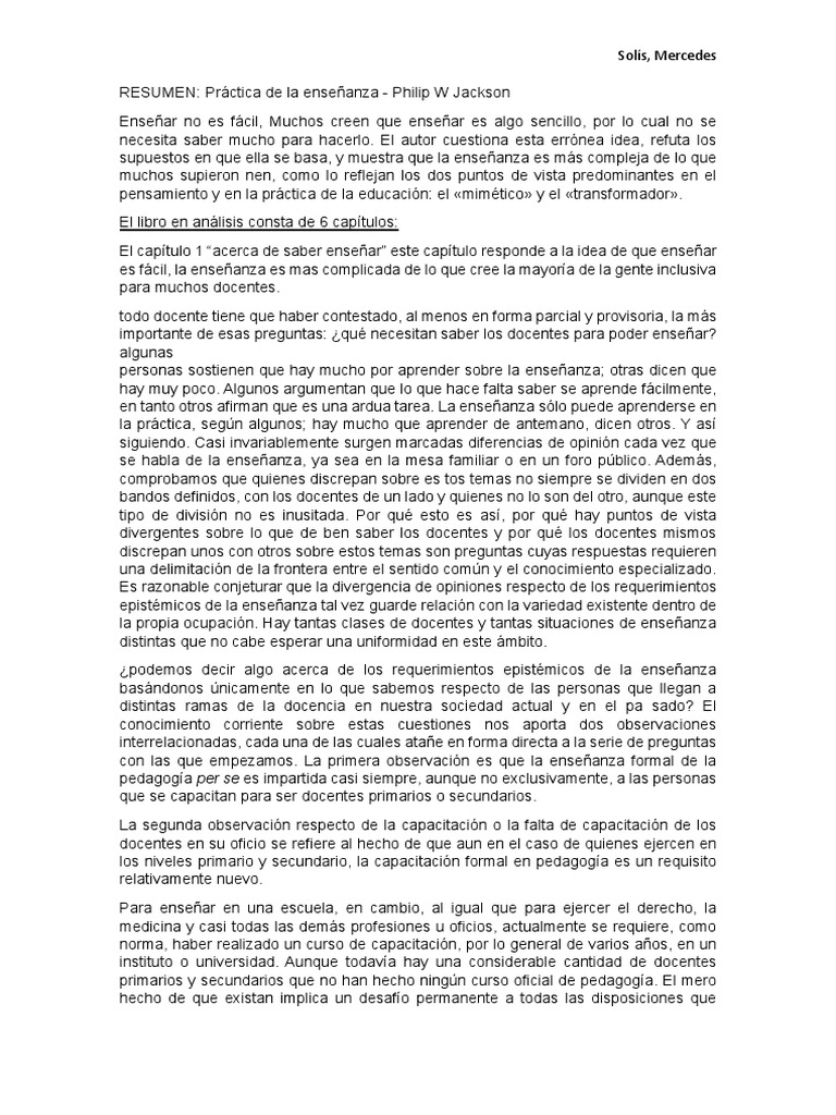 Resumen Practica de La Enseñanza | PDF | Enseñando | Conocimiento