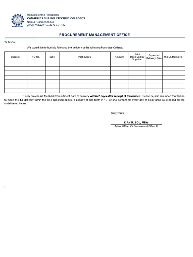 Delivery Follow-Up Template | PDF