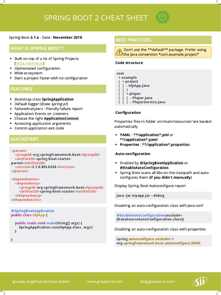 Spring Boot 2 Cheat Sheet | Pdf | Spring Framework | Software Architecture