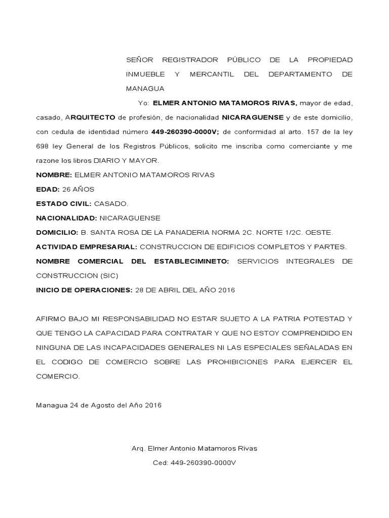 Formato Papel Sellado - Nicaragua | PDF