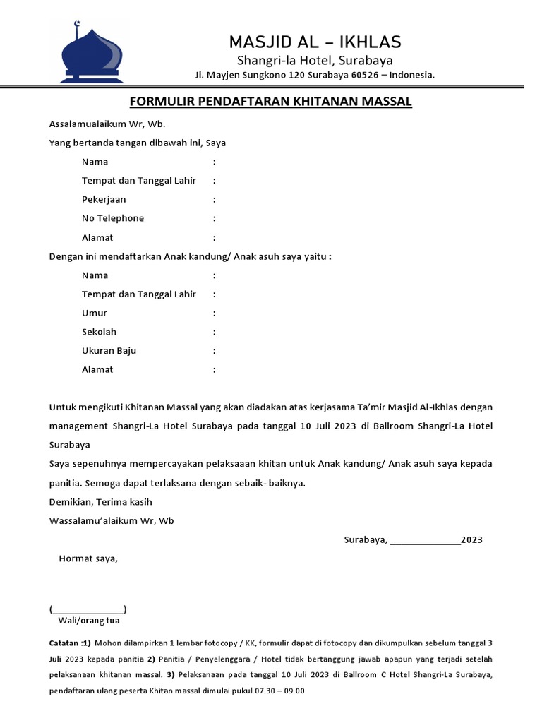 FORMULIR PENDAFTARAN KHITANAN MASSAL (1) | PDF
