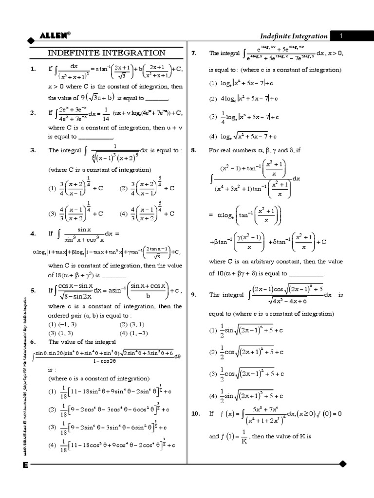 Indefinite Integration | PDF | Mathematical Analysis | Calculus