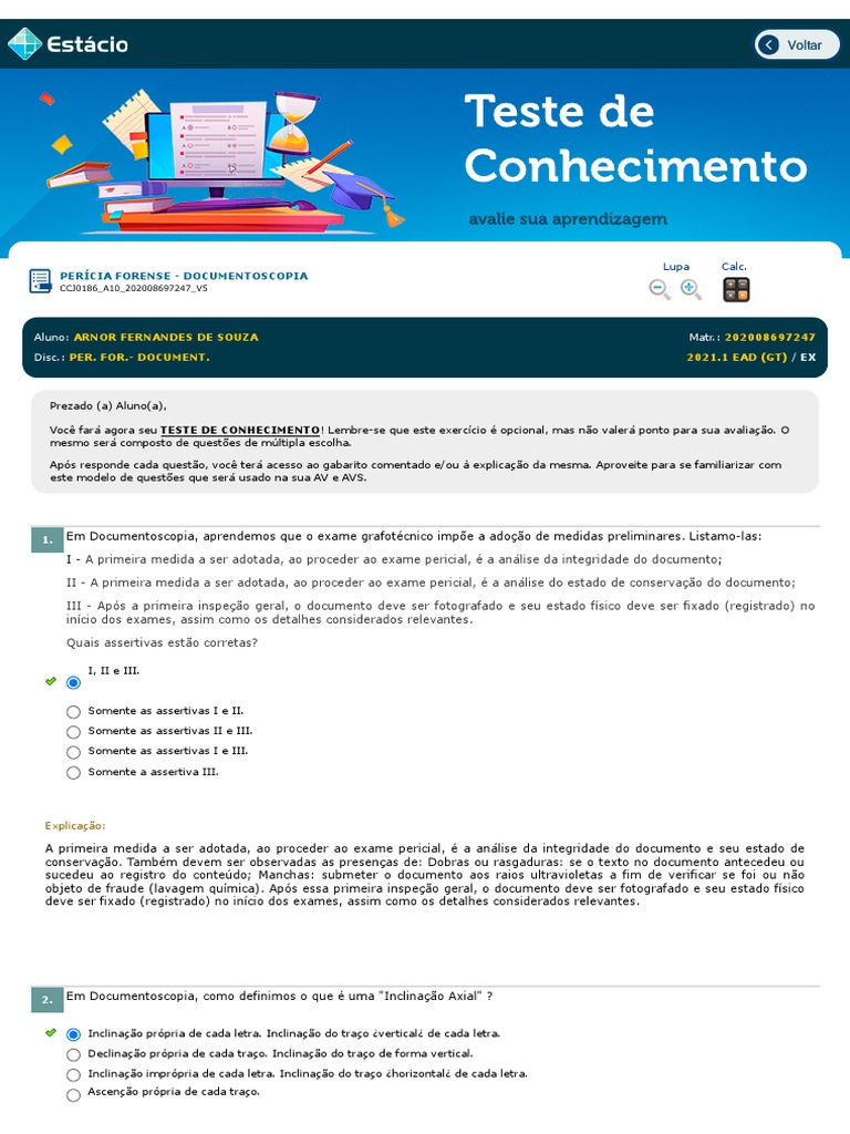 Teste de Conhecimento em Documentoscopia | PDF