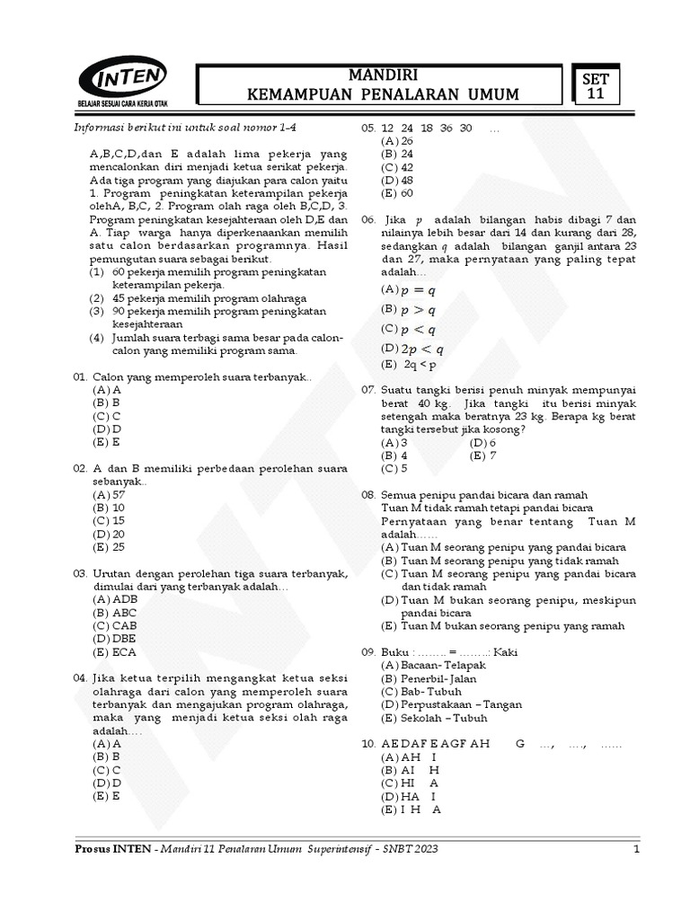 Latihan Soal Penalaran Umum SNBT | PDF