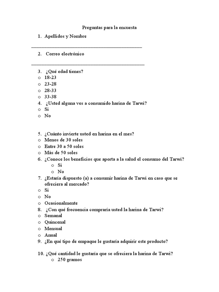 Preguntas para la encuesta | PDF