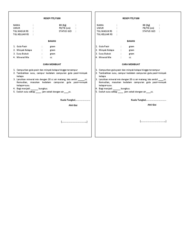 Resep F75 F100 | PDF | Kesehatan Holistik