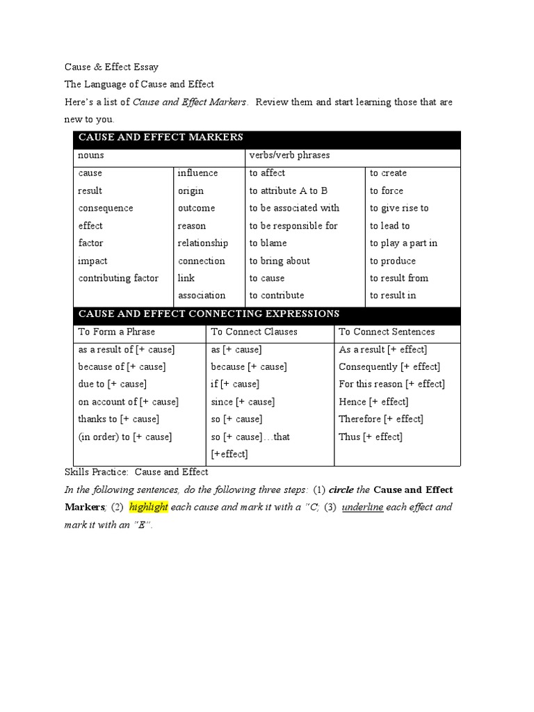 Language For Cause - Effect - Solution | PDF | Sentence (Linguistics) | Verb