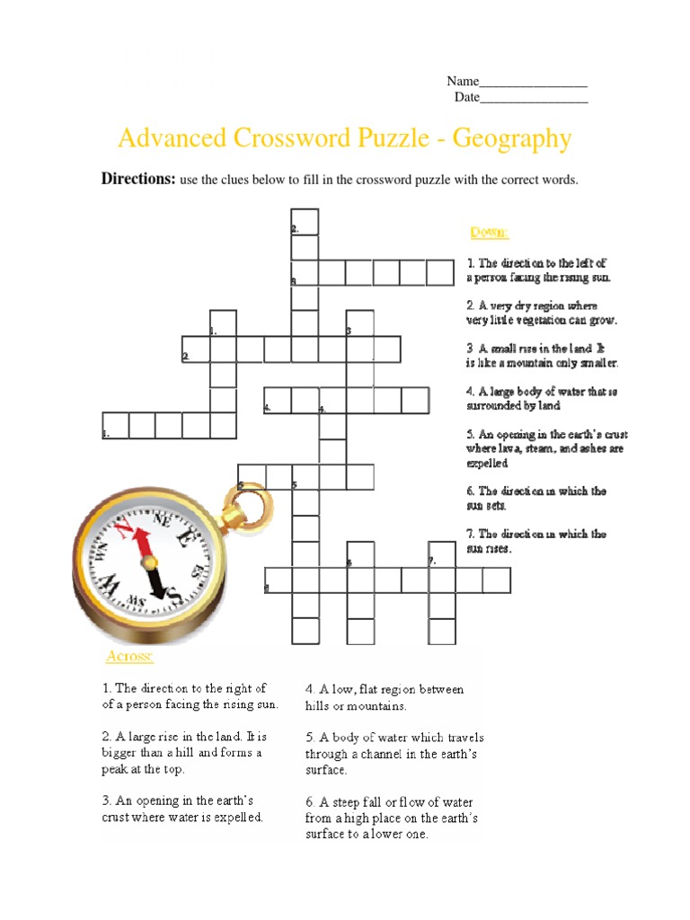 Advanced Crossword Puzzle, Geography | PDF Advanced Crossword Puzzle, Geography | PDF