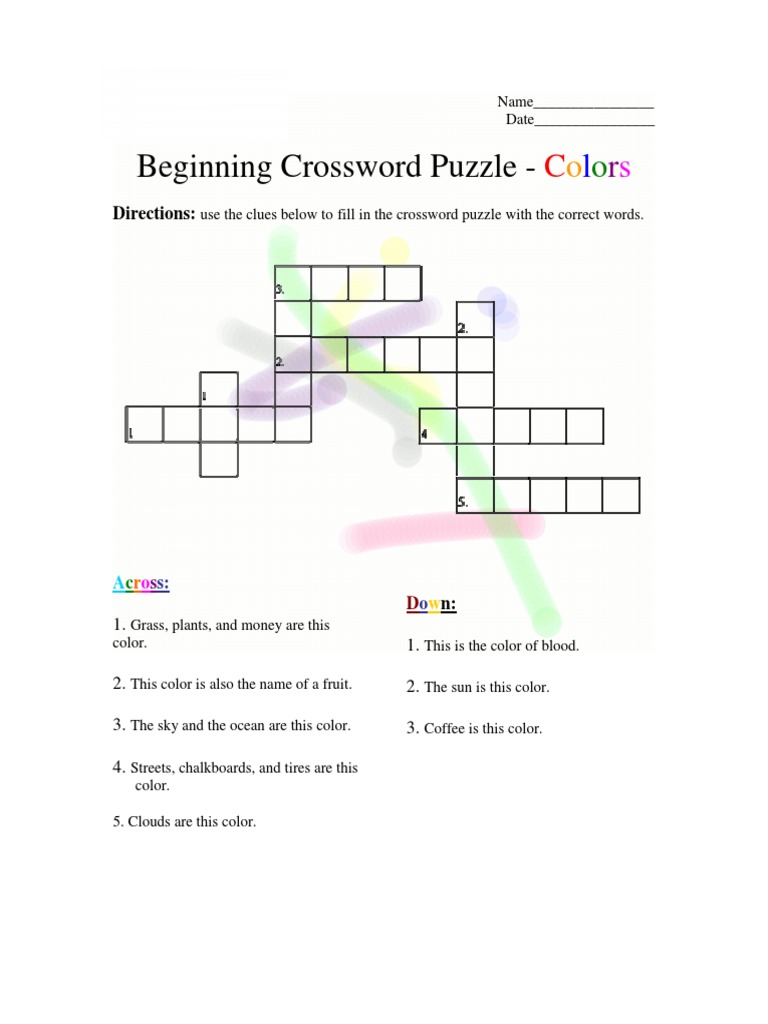 Beginning Crossword Puzzle - Colors | PDF | Foreign Language Studies