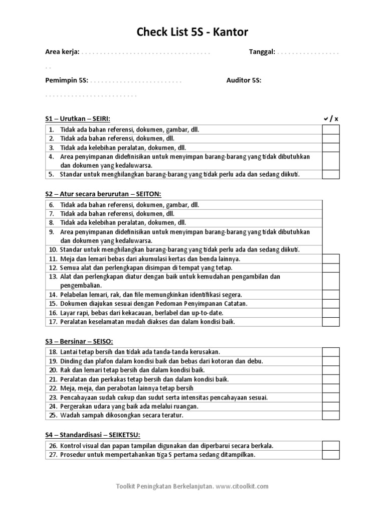Panduan Checklist 5S untuk Kantor | PDF